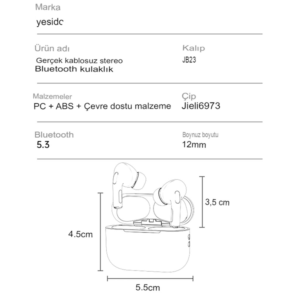 Yesido JB23 Kablosuz Airpods Kulaklık - Beyaz