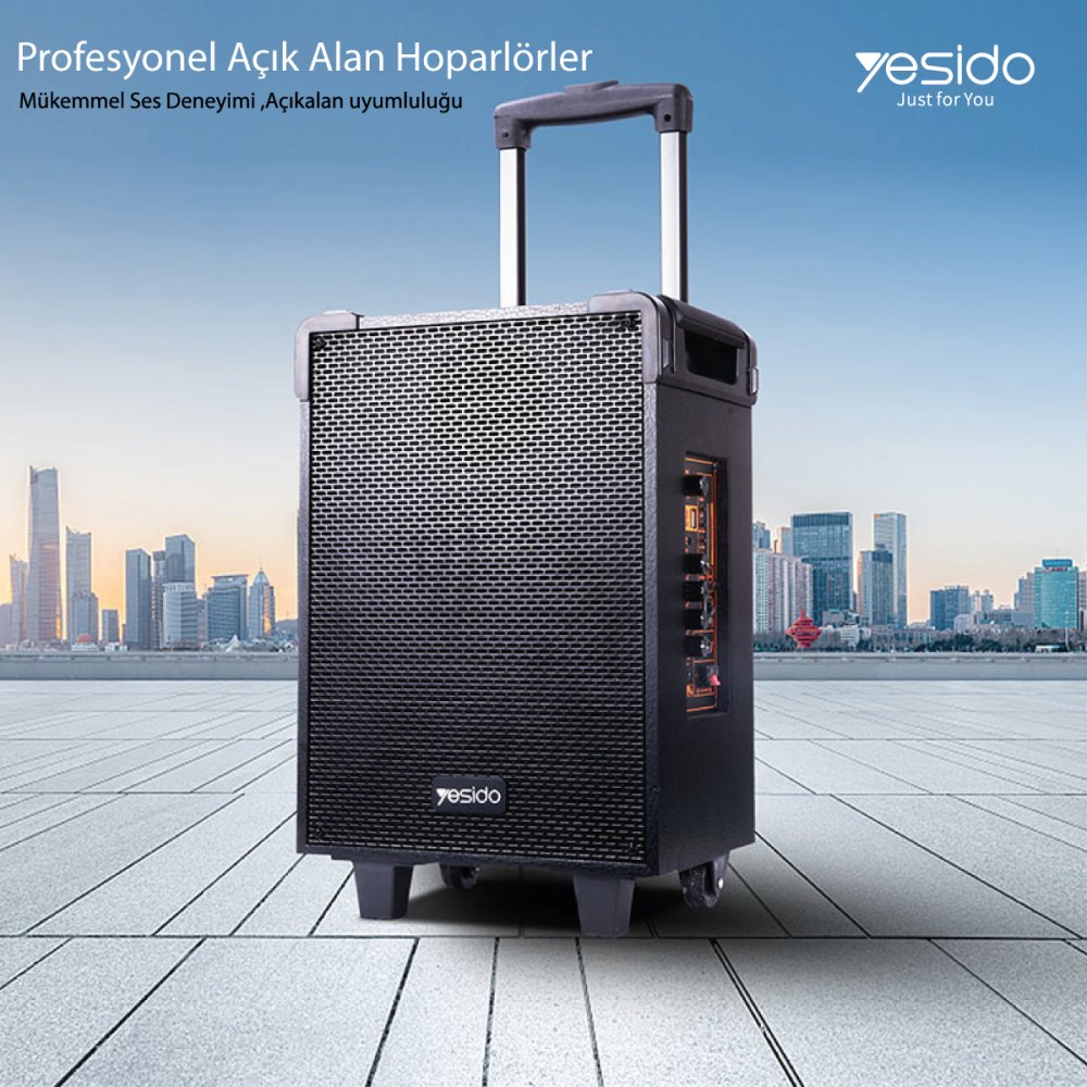 Yesido YSW15 2 Adet Mikrofonlu 8inch 210mm Sürücülü 3000 mAh Bataryalı Kablosuz Hoparlör - Siyah